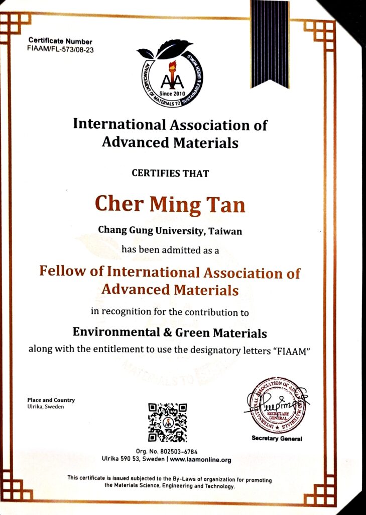 Recognitions from various organizations - Dr. Cher Ming Tan